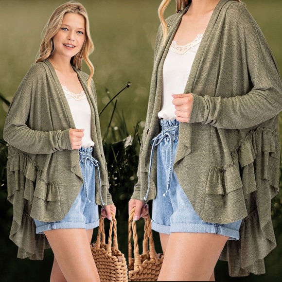 easel | Sweaters | Easel Step By Step Twotone Soft Knit Ruffle Trim ...
